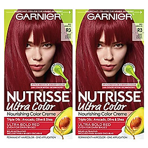 Garnier Hair Color Nutrisse Ultra Color Nourishing Creme, R3 Light Intense Auburn (Red Hibiscus) Permanent Hair Dye, 2 Count (Packaging May Vary)