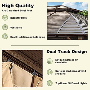 Aluminum Outdoor Gazebo 10X13 with Hardtop Polycarbonate Double Roof, Sturdy Hardtop Sun Shade Canopy, Metal pergola w/Hook Design for Deck Backyard Wedding Garden, Grill Gazebo w/Curtains and Netting