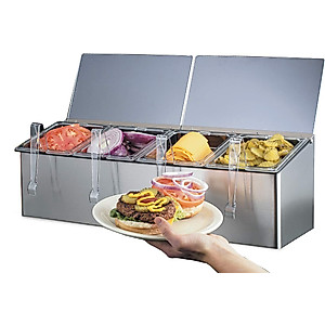 San Jamar EZ-Chill Garnish Serving Station Container for Restaurants, 3 Quart Capacity, Stainless Steel