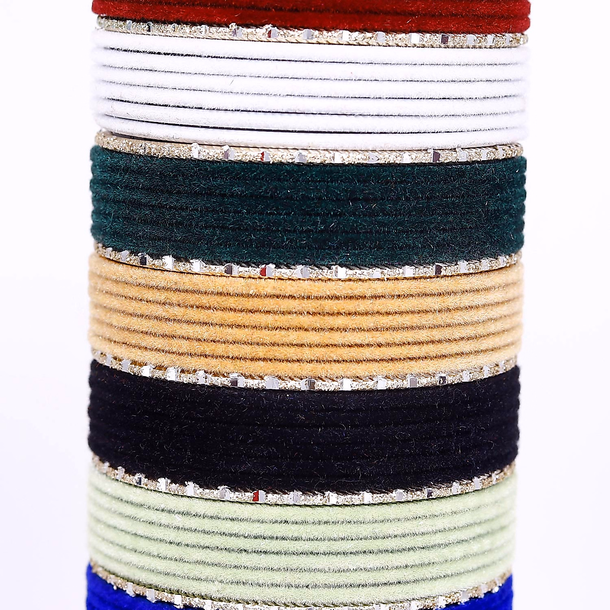 SANARA Indian Traditional Bollywood Gorgeous 84 pcs 12 color Velvet Bangle Box Set Women Wedding Wear Bangle Set (2.6)