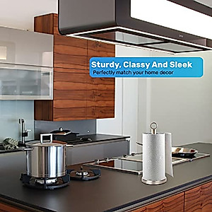 Paper Towel Holder Countertop, Surdy Weighted Base Paper Towel Holder Stand for Kitchen Bathroom with One-Handed Operation (Brushed Nickel)