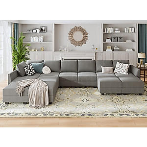 HONBAY Modular Sofa Couch with Storage Seats U Shaped Modular Sectional Sofa with Reversible Chiase Oversized Modular Sofa Sleeper Set with Ottomans, Grey