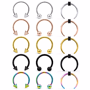 Lcolyoli 14G Septum Rings Surgical Steel 3/8"(10mm) Horseshoe Nose Hoop Ring Septum Piercing Jewelry for Women Men