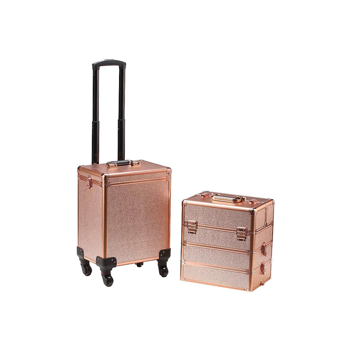 Rolling Train Case 5-in-1 Portable Makeup Train Case Professional Cosmetic Organizer Makeup Traveling case Trolley Cart Trunk (Rose Gold)