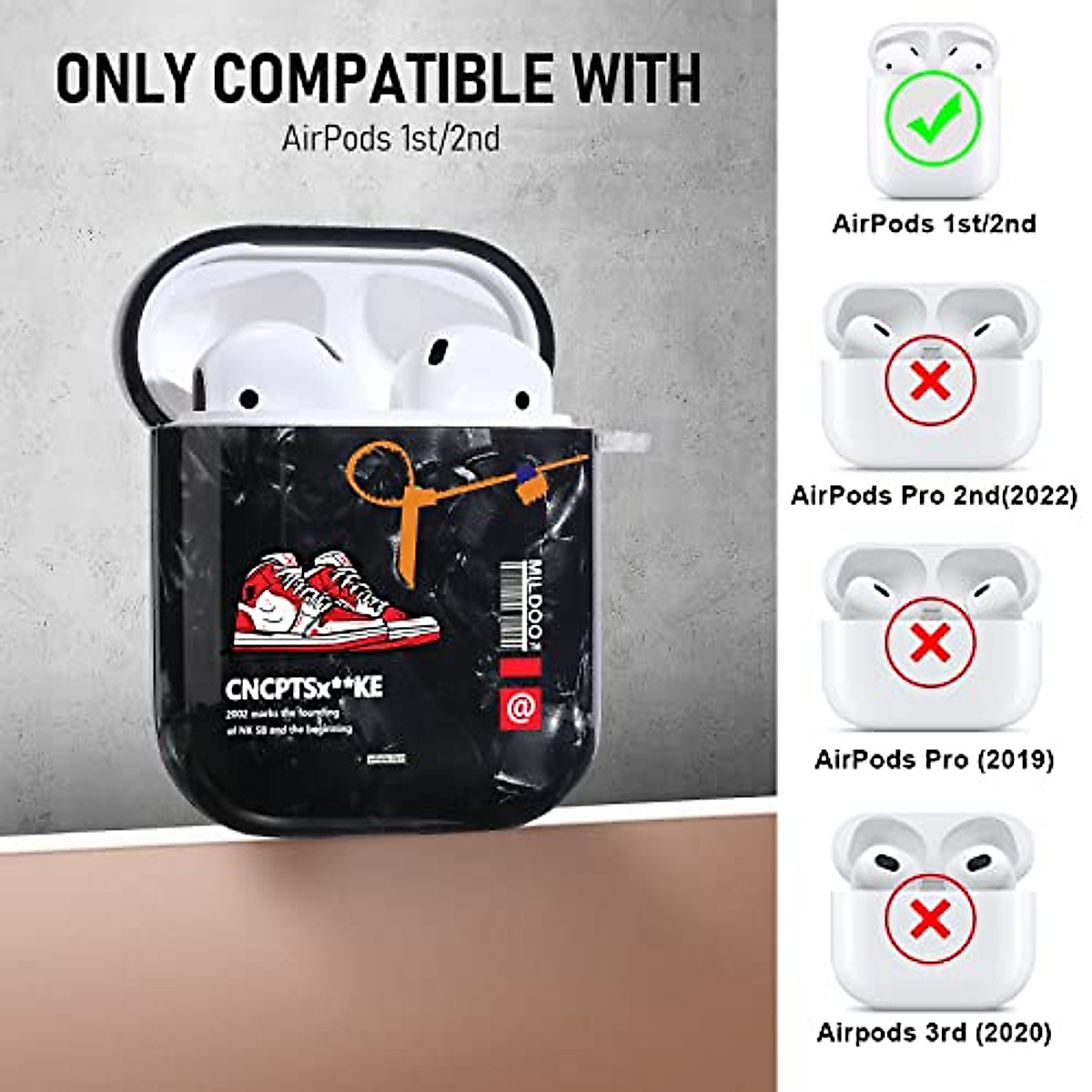 EJMM for Airpods 2nd Generation Case, Special Desinge Hot Off Sport Patten Airpods Case Cover Compatible Airpods 1st and 2nd Generation for Men Women,Black Shell Red Shoes