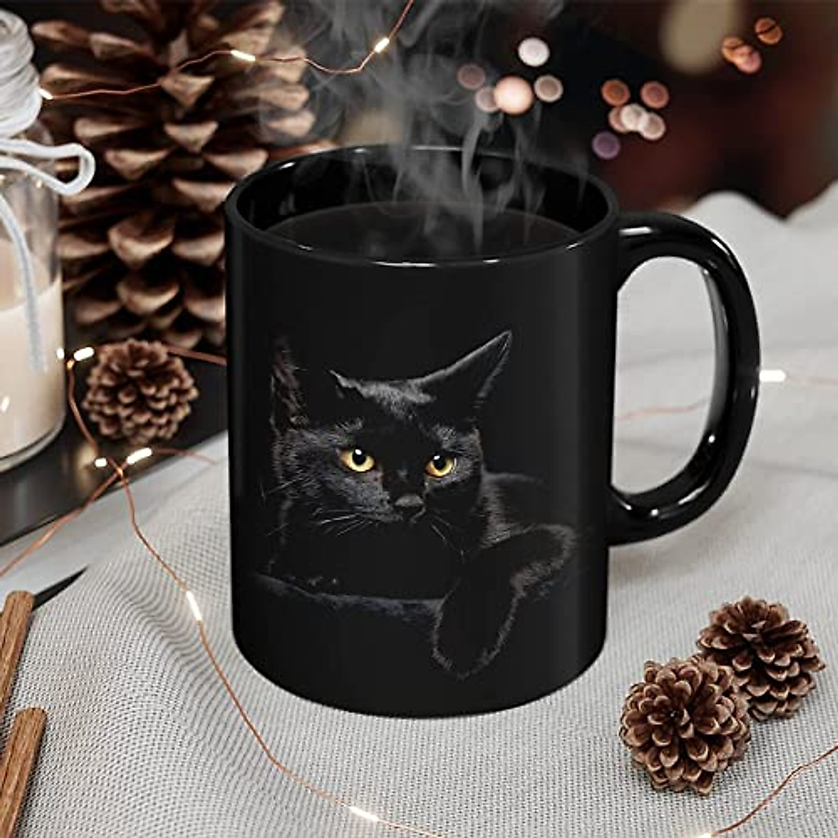 Black Cat - Ceramic Funny Coffee Mug - Perfect Cat Lover Gift - Cute Present - Great Birthday or Valentines Surprise (11oz)