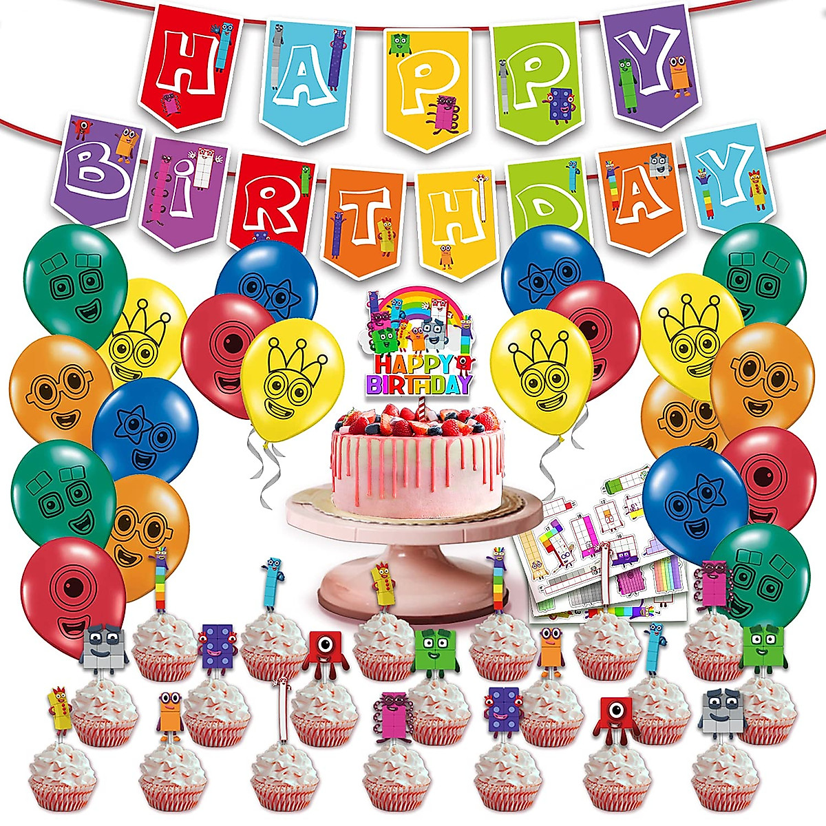 YAYJOY Numberblocks Party Decorations Numberblocks Stickers,Cake Toppers,Balloons,Party Banner,Home Decoration for Kid's Birthday Party