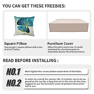 Outdoor Patio Dark Brown Rattan 7 Piece Sectional Furniture Set PE Wicker Conversation Sofa with Gas Fire Pit Square Steel Table and Non-Slip 5" Thick Peacock Blue Cushion