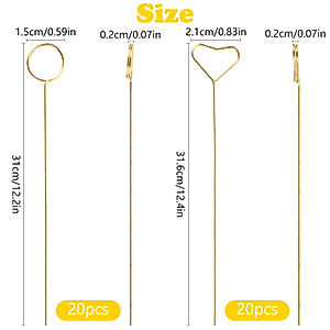 MIDELONG Metal Floral Place Card Holder, Gold Round and Heart Shape Floral Picks Flower Picks Clip Picture Holders Photo Memo Holder Pick Gift Card Holder for Wedding Party Birthday, Pack of 40