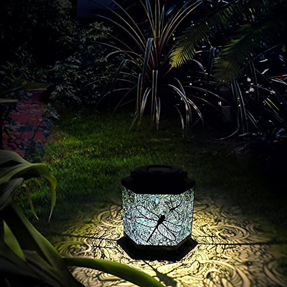 Solar Lantern Lights Outdoor Hanging Solar Powered Lanterns Decor Garden Waterproof LED Lights Solar Lanterns with Dragonfly Style Garden Solar Lanterns for Patio Yard Courtyard Porch Table