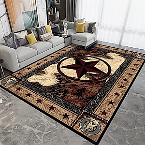 Vintage Rustic Star Area Rugs,3x4ft,Country Decor Rugs for Living Room,Rustic Runner Rug,for Door Mat Kitchen Bathroom Mat Carpet Bath Mats Home Decoration for Bedroom Living (Brown, 3x4ft)