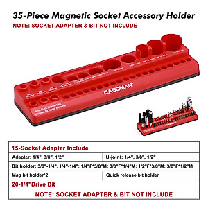 CASOMAN 35-Piece Magnetic Socket Accessory Holder, Magnetic Tool Organizer Tray, Holds Bits, Adapters, Universal Joints,Bit Holders, and Bits