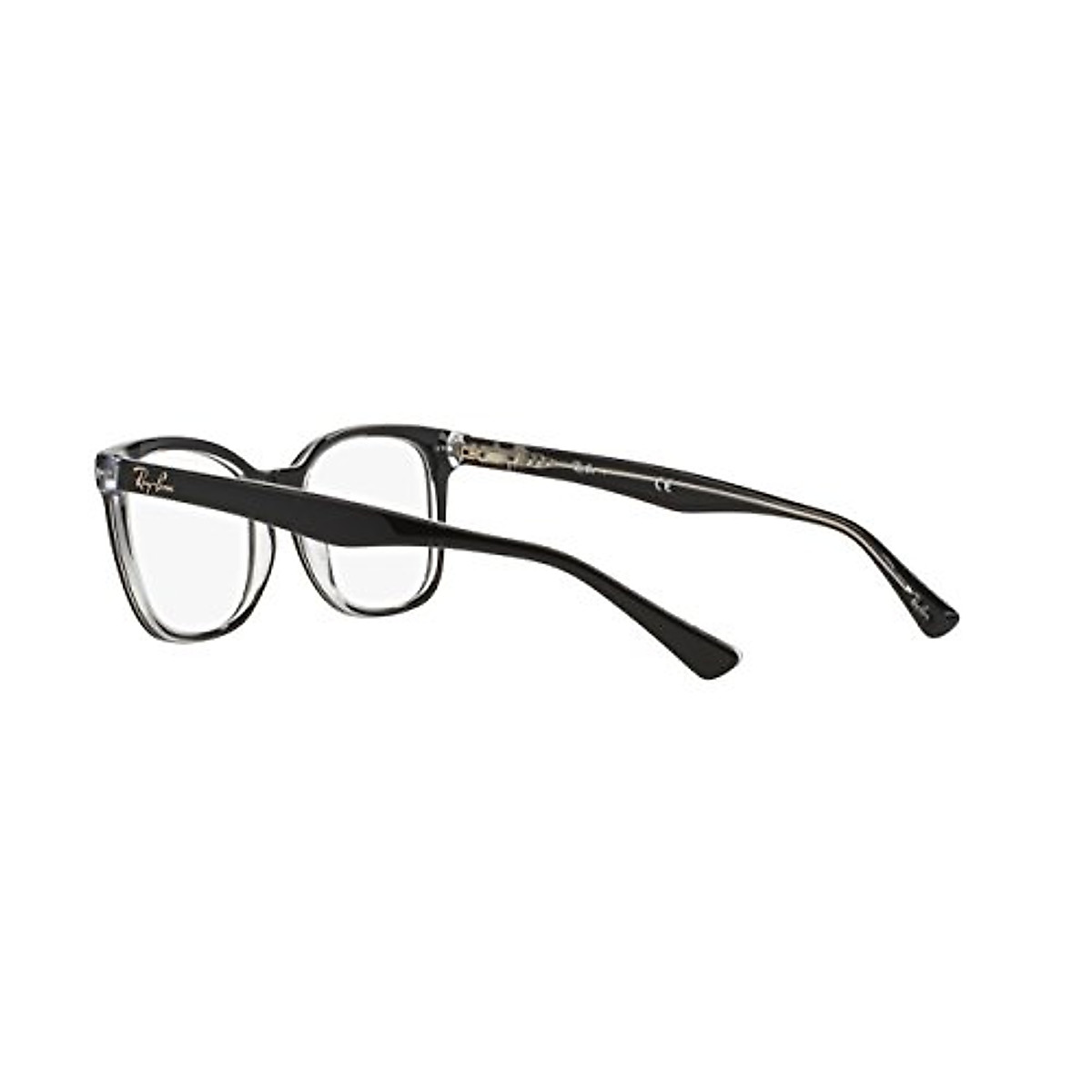 Ray-Ban RX5285 Square Prescription Eyeglass Frames, Black On Transparent/Demo Lens, 53 mm