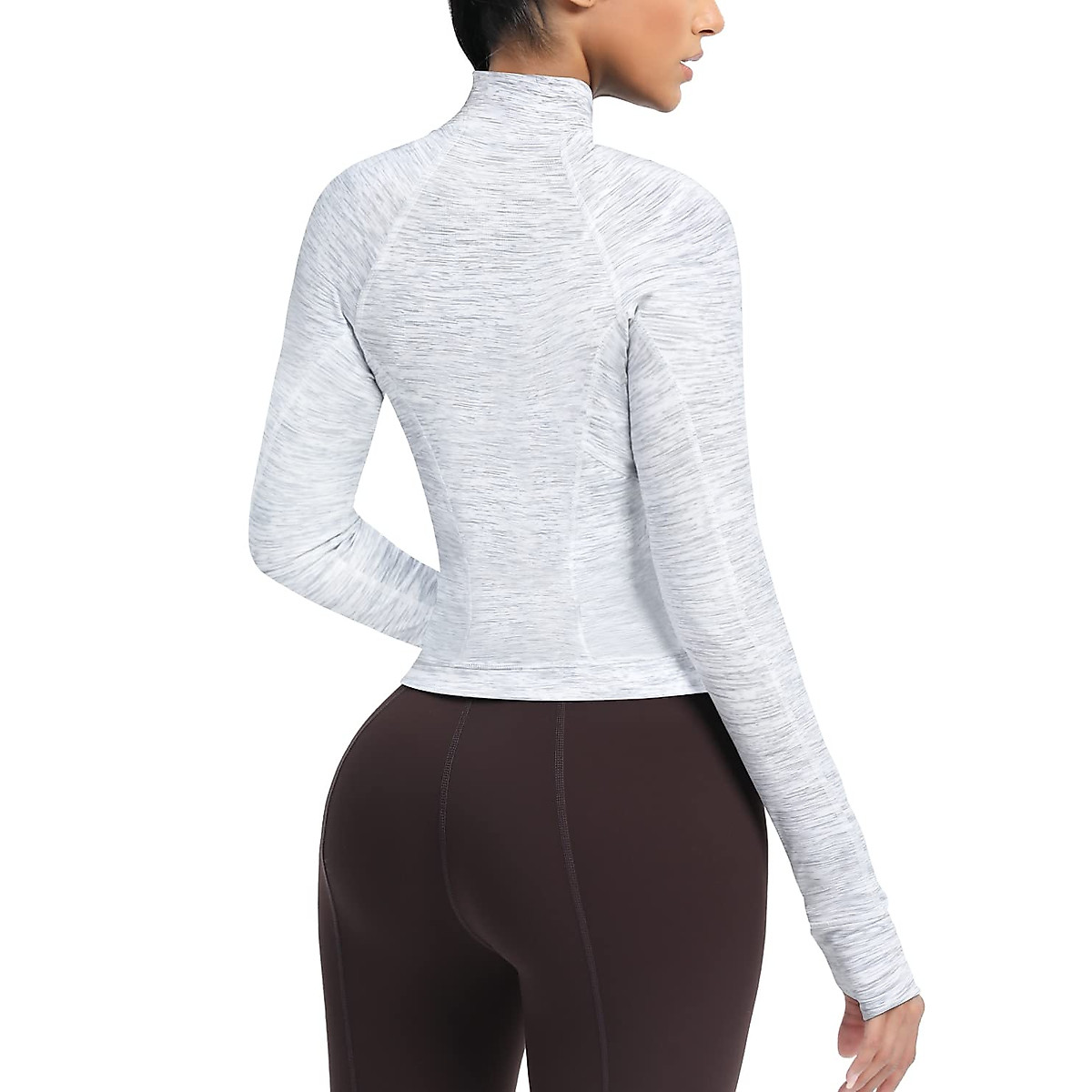 GYM RAINBOW Womens Cropped Workout Jakcets Half Zip Pullover Sweatshirt Long Sleeve Workout Shirts Athletic Tops(#3 White Space Dye,Large)