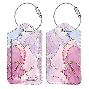 2 Pcs Luggage Tags, Fintie Privacy Cover ID Label with Stainless Steel Loop and Address Card for Travel Bag Suitcase