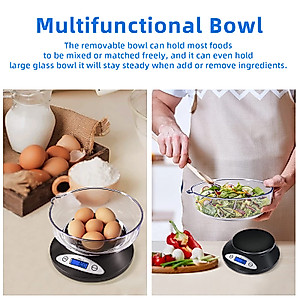 THINKSCALE Digital Kitchen Scale, Highly Accurate 5000g/11lb x 0.1oz, Food Scale for Cooking, Baking and Weight Loss, Kitchen Scale with Bowl 2 Modes and Tare Features, Back-lit LCD Display