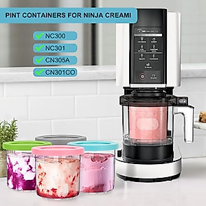 Aelfon Ice Cream Containers for Ninja Creami Pints and Lids 16oz Pint Containers 4Pack Extra Replacement Pints for Ninja Creami NC301, NC300, CN301CO, CN305A Ice Cream Maker(Gray, Green, Pink, Blue)