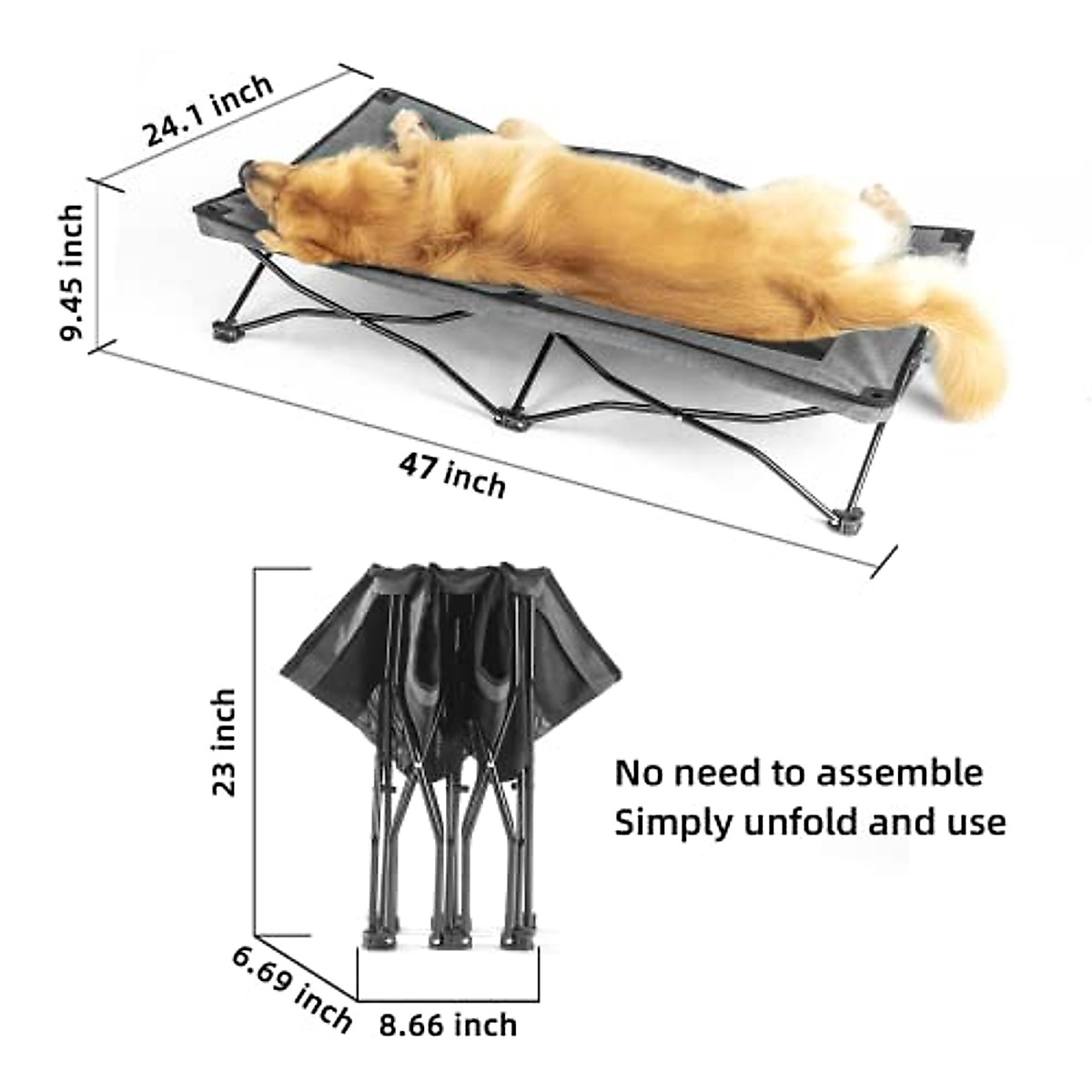 YEP HHO Large Elevated Folding Pet Bed Cot Travel Portable Breathable Cooling Textilene Mesh Sleeping Dog Bed 47 Inches Long (Grey)