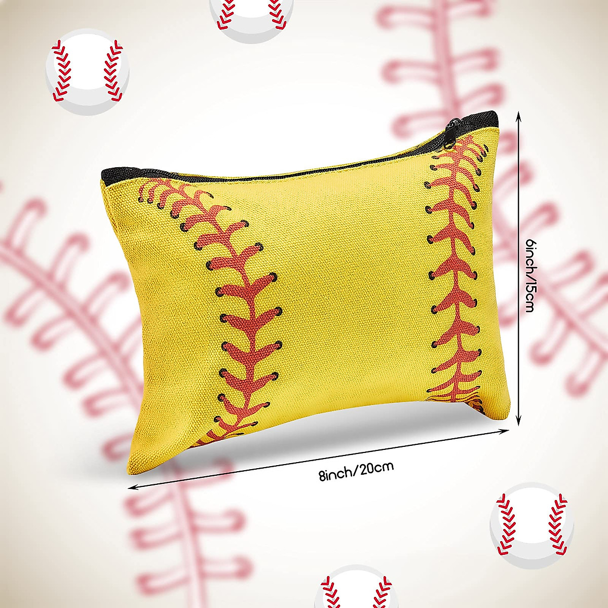 Frienda 12 Pcs Softball Makeup Bag Sport Cosmetic Bags Canvas Softball Pouch Bags Portable Makeup Pouch Bag Travel Makeup Organizer for Women Men Team Player Travel (Softball Style)