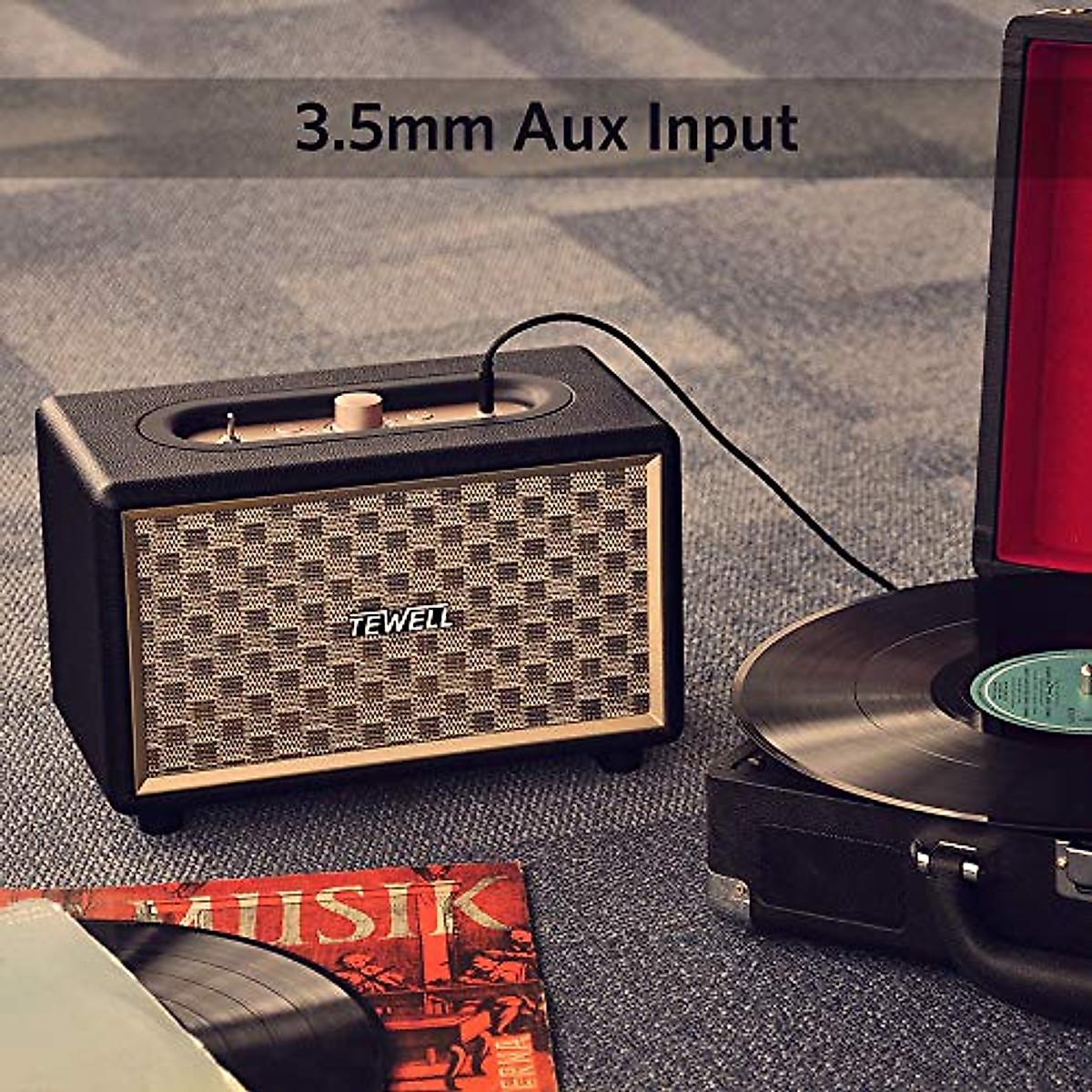 Home Speaker with Premium Audio | Rich Bass, Rotary Dial for Volume Control | Toggle Switch, Wireless Bluetooth & 3.5mm Aux Input for Turntable | Record Player, AC Powered (Upgraded Version)