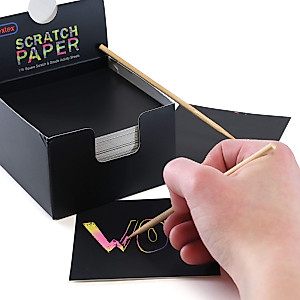 PREXTEX 175 Sheets Scratch Art Kit and Doodle Activity with 2 Wooden Stylus Kids Crafts Supplies | Toddler Arts and Crafts for Kids Ages 4-12 | Craft Kits Kids Activities | Kids Art Supplies