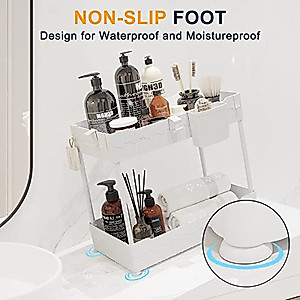 Sevenblue 2 Pack Under Sink Organizers and Storage,Under Bathroom Cabinet Organizer with Hooks Hanging Cup,Multi-Purpose Storage Shelf for Kitchen Bathroom,(White)