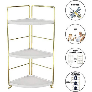 kaileyouxiangongsi Standing Shelf Units, 3-Tier Corner Storage Shelf, Bathroom Countertop Organizer, Vanity Tray Cosmetic Skincare Makeup Storage, Kitchen Spice Rack Standing Shelf, Golden