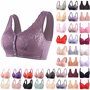 JLFNYA Brasier para Mujer,Women's Oversized Gathering Adjustable Front Buckle Bras Comfortable Breathable Back Smoothing Everyday Underwear,Customer Returns pallets for Sale