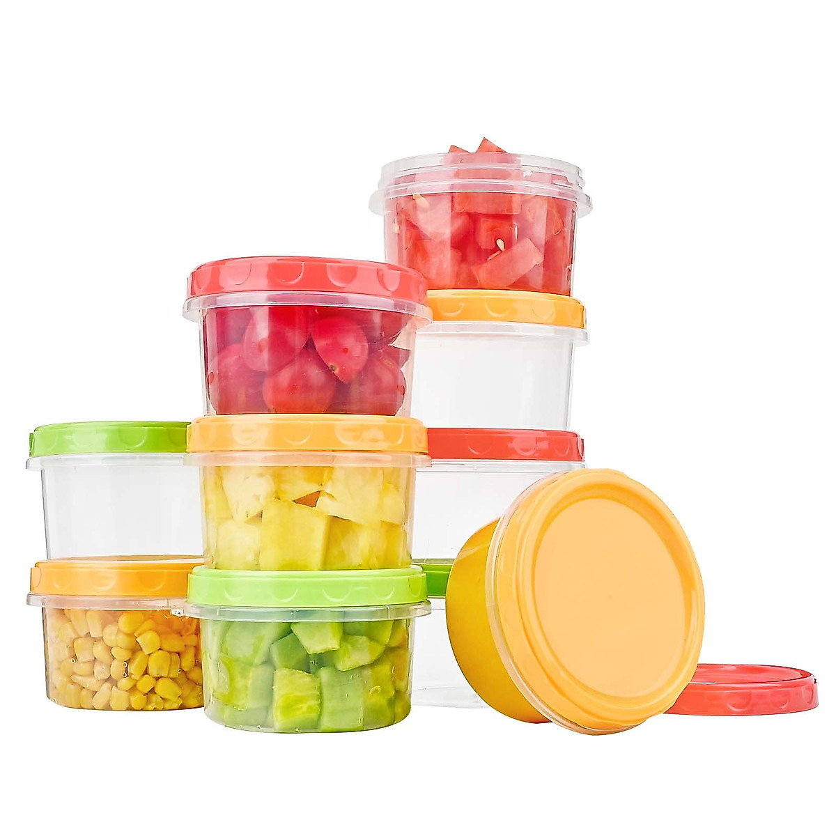 TOFLEN Reusable Small Freezer Containers 8 Oz Plastic Food Storage Containers with Screw On Lids, Leakproof & Airtight, Freezer Safe, Dishwasher Safe, Set of 12 Multicolor