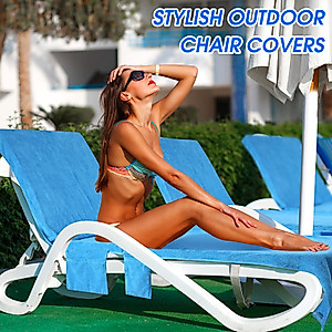 4 Pcs Cotton Beach Chair Cover Soft Lounge Chair Towel Sunbathing Travel Chaise Lounge Towel Cover with Pockets on Side and Top for Outdoor Beach Pool (Blue)