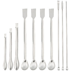 ZZLZX 10PCS Stainless Steel Trace Medicine Spoon Scraper Set Long Reagent Sampling Spoon Lab Mini Spatula Suitable for Deep Mouth Bottles Jars Extractable Materials