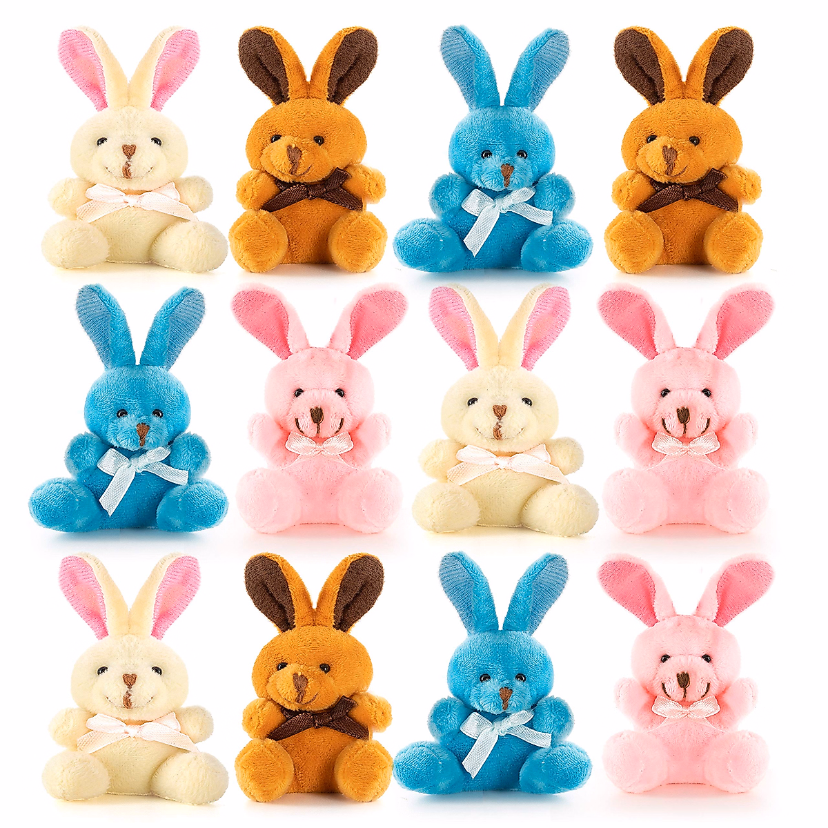 Easter Colored Soft Plush Bunnies Stuffed Rabbit Animal Toy Perfect Easter Eggs Filler or Easter Baskets Filler - 12 Pack | Great Gift for Baby, Toddler Boy and Girl