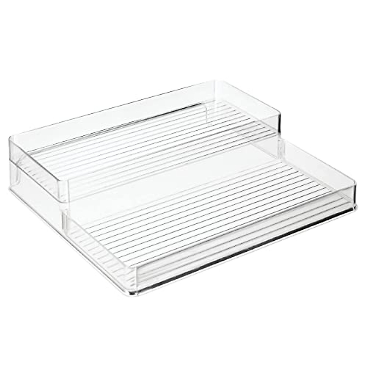 mDesign Plastic Kitchen Food Storage Organizer Shelves, Spice Rack Holder for Cabinet, Cupboard, Countertop, Pantry - Holds Jars, Baking Supplies, Canned Food - 2 Levels - 2 Pack - Clear