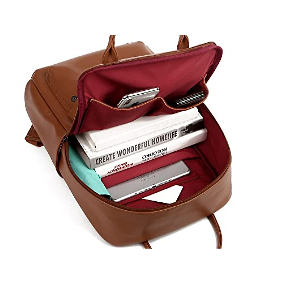 Leather Backpack for Women Travel Backpack Purse Small Cute School College Backpack for Girl BP-29 (Brown)