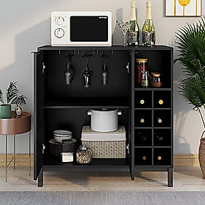 LUMISOL Kitchen Sideboard Buffet for Storage with Door and Wine Cabinet Wood Sideboard Bar Cabinet for Living Room Dining Room Buffet Server Cupboard Wine Cabinet with Storage
