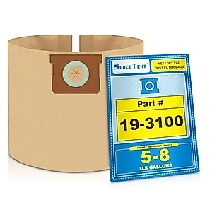 SpaceTent 10 Pack 19-3100 Shop Vac Bags, compatible with Stanley 5-8 Gallon Wet/Dry Vacs, 19-3100 Disposable Filter bags.