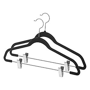 Whitmor Flocked Suit Hangers w/Clips Set of 2 Black