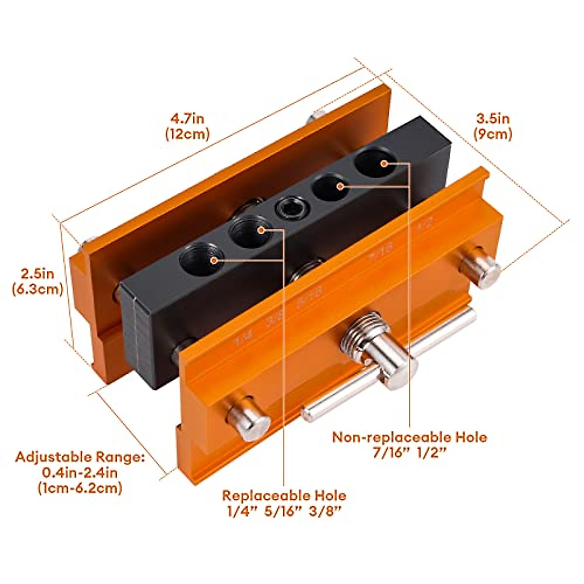 SLIIMU Self Centering Dowel Jig Kit, Inch Woodworking Center Doweling Drill Guide Jig for Straight Hole, Portable Drill Block for Wood Dowel Hole with 6 Drill Sleeve (Orange)