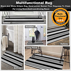 KaHouen Black and White Striped Rug (27.5 x 43 Inches),Black and White Outdoor Rug, Hand-Woven Striped Rug Indoor/Outdoor Area Rug Front Door Floor Mat for Farmhouse/Porch/Living Room.
