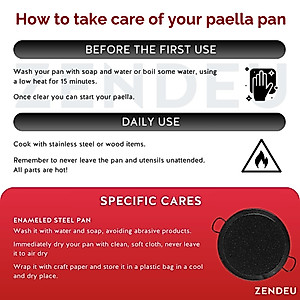 ZENDEU - Paella Pan 24 inch - Enameled Steel Paella Pan, Made in Spain - Easy Cleaning - Enameled Steel, 24 in - 60 cm (20 Servings) Cook your own Spanish Paella