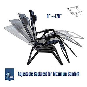 Coastrail Outdoor Zero Gravity Chair Oversized XXL 33.5" Width Patio Recliner Padded Reclining Folding Lounger with Pillow, Side Table for Camping, Lawn, Garden, 500lbs Capacity Blue/1pack