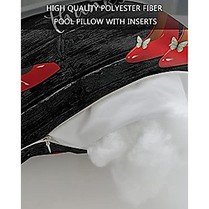 HERBED Recliner Head Pillow Outdoor Pillow with Insert Red High Heels Black Retro Wood Grain Waterproof Lumbar Pillow with Adjustable Strap Lounger Patio Chair Pillows for Beach Pool Office 2pcs