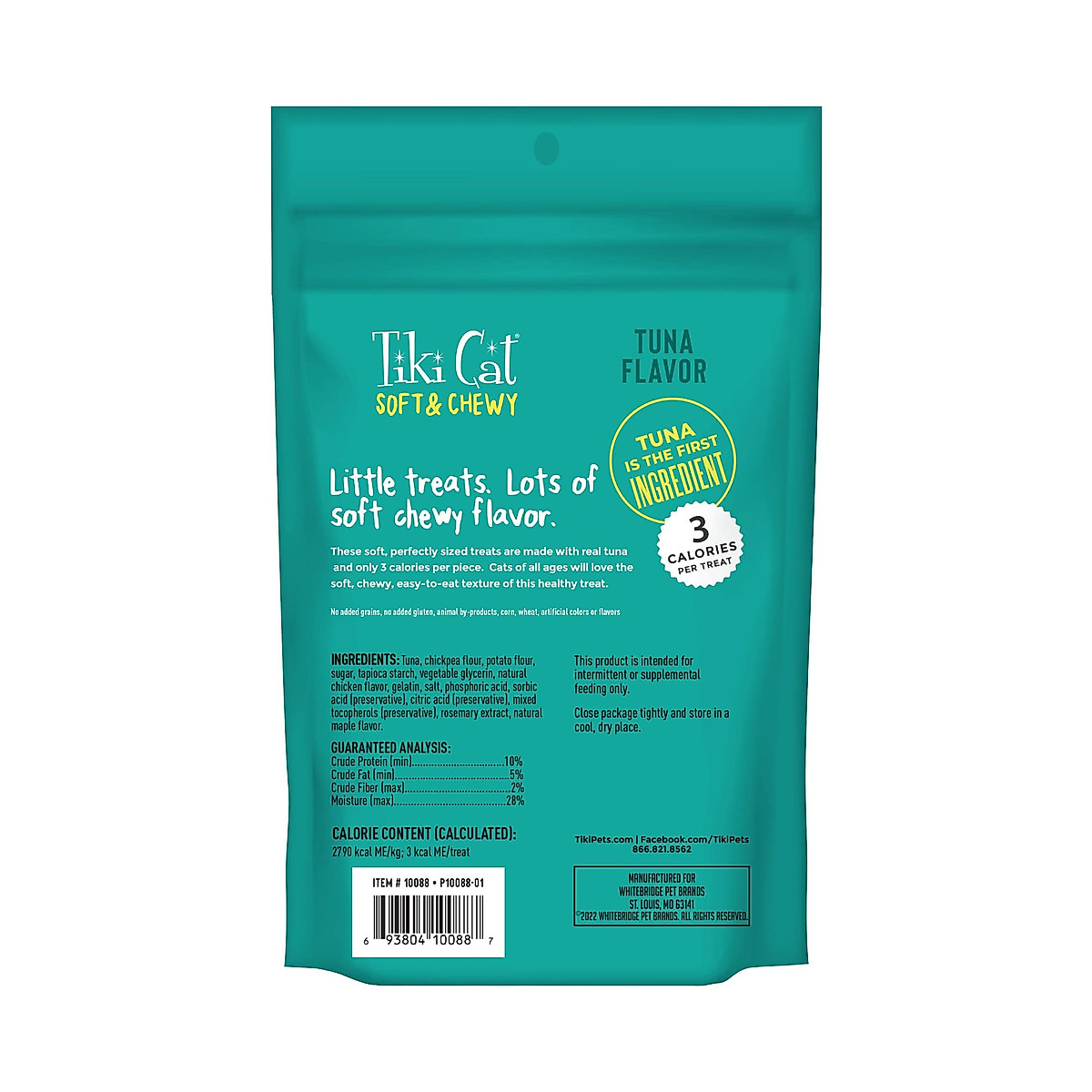 Tiki Cat Soft & Chewy Treats, Tuna Flavor, 3 Calories Per Treat with Grain-Free and No Added Gluten, 6 oz Pouch (Pack of 1)