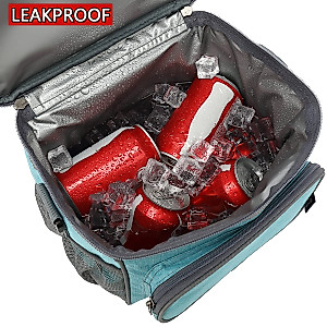 FlowFly Insulated Reusable Lunch Bag Adult Large Lunch Box for Women and Men with Adjustable Shoulder Strap,Front Zipper Pocket and Dual Large Mesh Side Pockets,SeaBlue