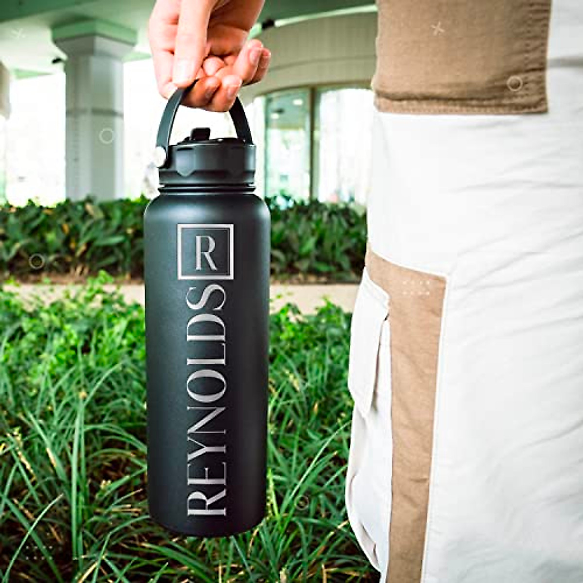 Personalized Water Bottle with Straw & Lid - 18 Oz, 9 Colors, Engraved 8 Designs - Sports Water Bottle Customized with Name or Text