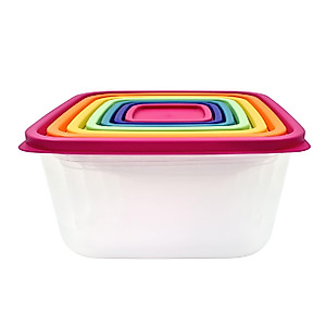 SMIY Plastic Rainbow Food Storage Set, Multi Color, 14 Count