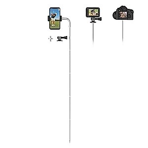 Ground Spike Stake Mount for Camera Phone Gopro, Outdoor Height Adjustable Smartphone Pole Stand, Travel Phone Tripod for Golf Swing Camping Beach Video Recording