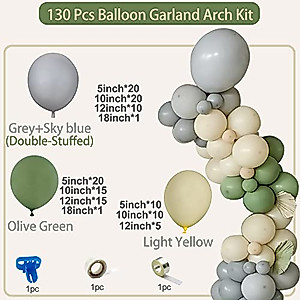 130Pcs Sage Green Balloons Garland Arch Kit Double-Stuffed Blue Ballons and Retro Olive Green Light Yellow Ballons for Party Decorations Birthday Bridal Baby Shower Tropical Bachelorette Party…