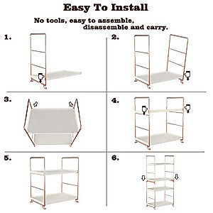 kaileyouxiangongsi Plastic/Metal Freestanding Stackable Organizer Shelf,Bathroom Countertop Storage Shelf Cosmetic Organizer Holder Kitchen Spice Rack,2-Tier Standing Rack (Rose Gold)