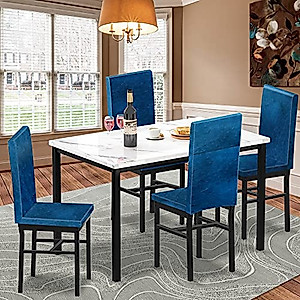 Sesslife 5 Piece Dining Table Set for 4, Kitchen Table and Chairs for 4, Dining Table Furniture Set for Kitchen, Dining Room, Dinette, Breakfast Nook, Blue